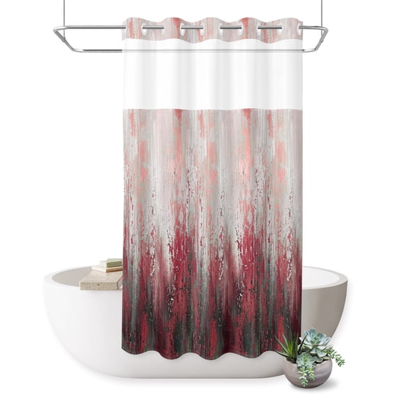 No Hook Shower Curtain, Abstract Red Shower Curtains for Bathroom with ...