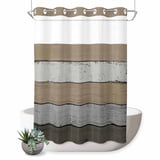 No Hook Shower Curtain with Built-in Rings - Farmhouse Rustic Wood ...