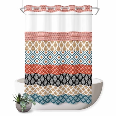 No Hook Shower Curtain with Built-in Rings - Farmhouse Floral Washable ...