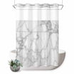 No Hook Shower Curtain with Built-in Rings - Navy Blue White Washable ...