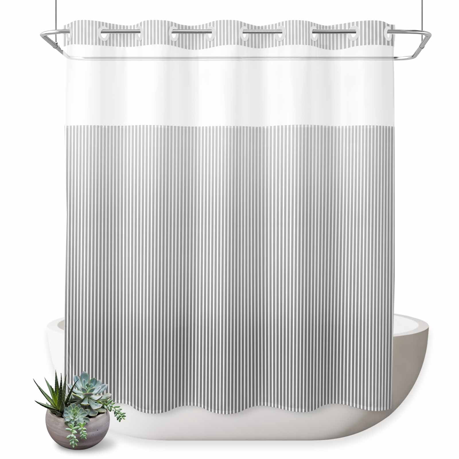 No Hook Shower Curtain, Gray Striped Shower Curtains for Bathroom with ...