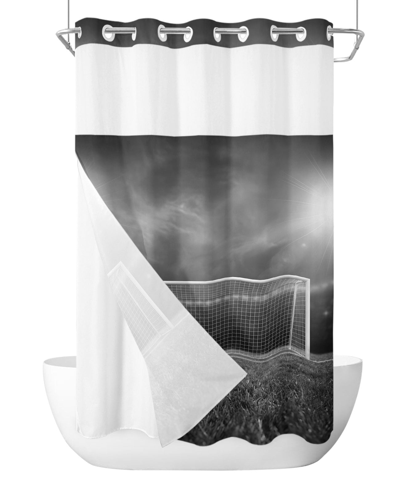 No Hook Shower Curtain, Grey Soccer Ball Small Shower Curtains with ...