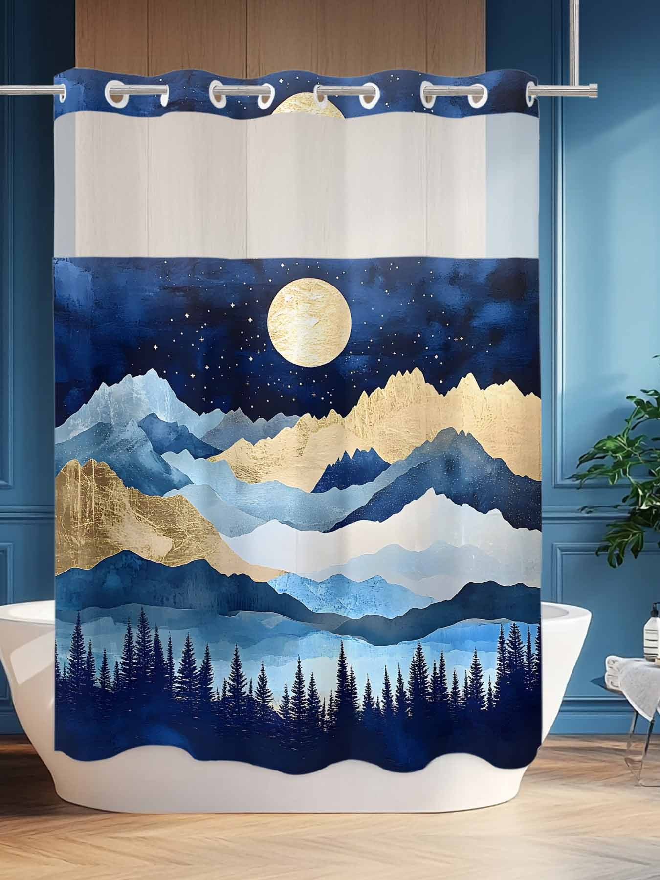 No Hook Shower Curtain Set with Snap in Liner, Abstract Cartoon ...