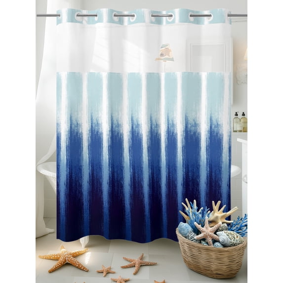 No Hook Shower Curtain Set with Snap in Liner, Abstract Gradient Blue ...