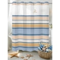 No Hook Shower Curtain Set with Snap in Liner, Beige Blue Brown Stripe ...