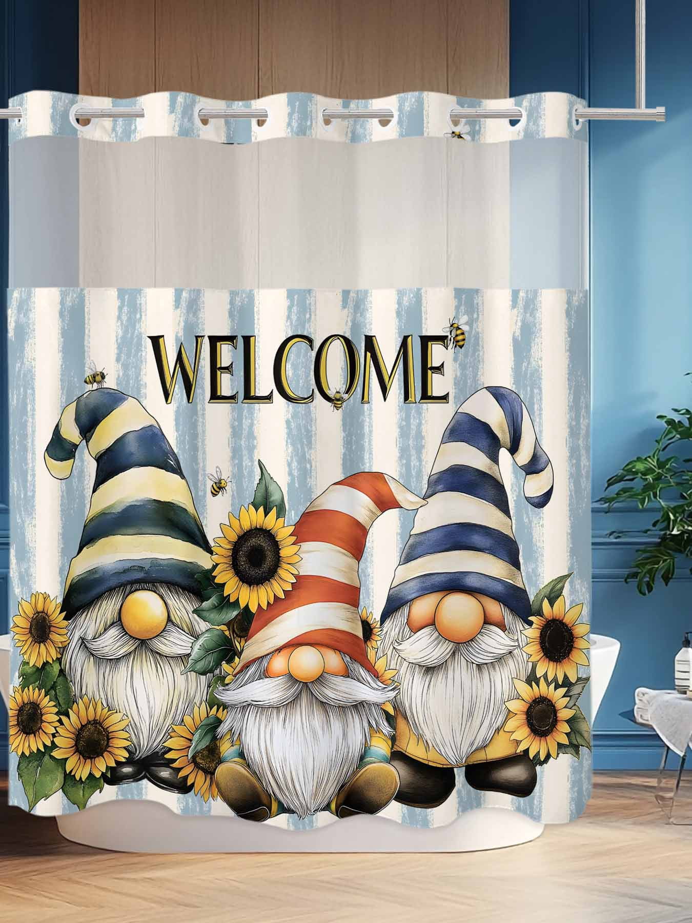 No Hook Shower Curtain Set with Snap in Liner, Cartoon Sunflower Dwarf ...