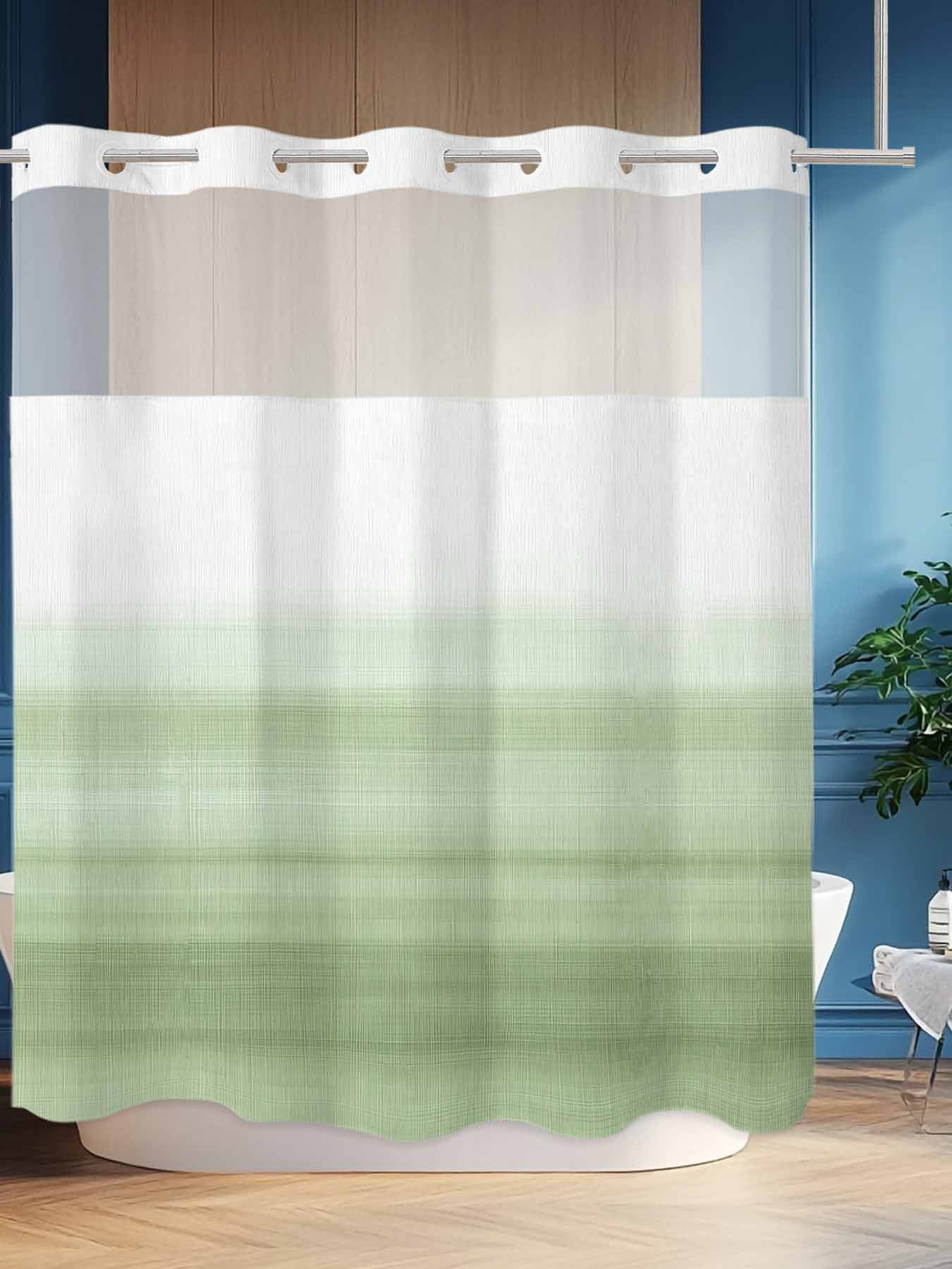 No Hook Shower Curtain Set with Snap in Liner, Country Sage Green ...