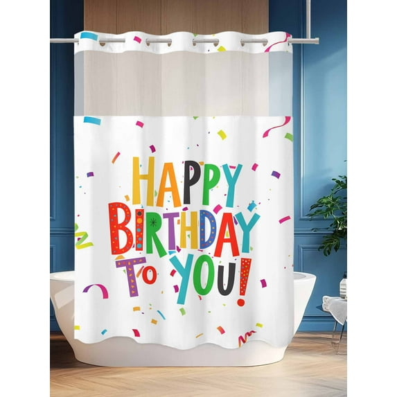 No Hook Shower Curtain Set with Snap in Liner, Happy Birthday to You ...