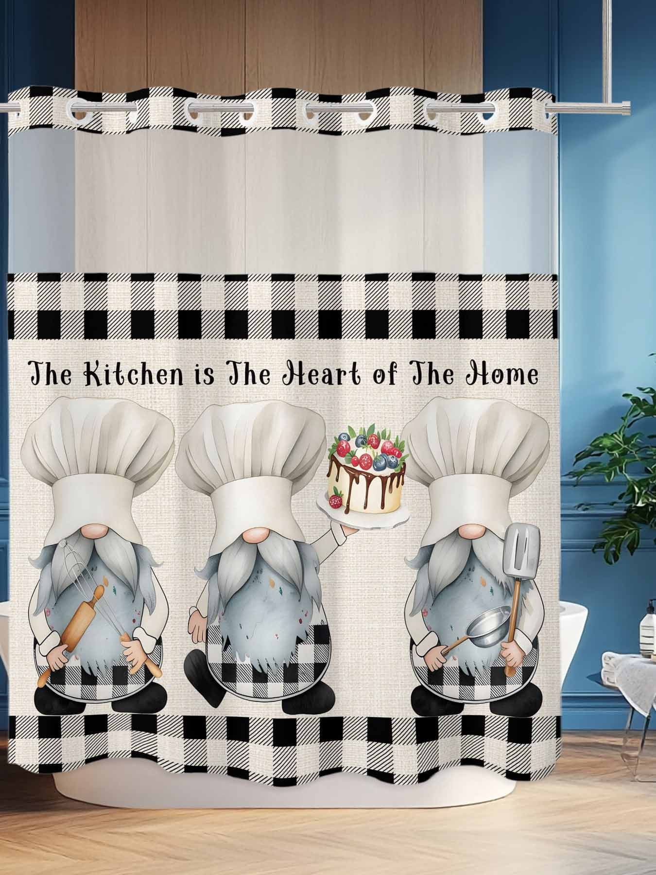 No Hook Shower Curtain Set with Snap in Liner, Kitchen Chef Dwarf Cake ...