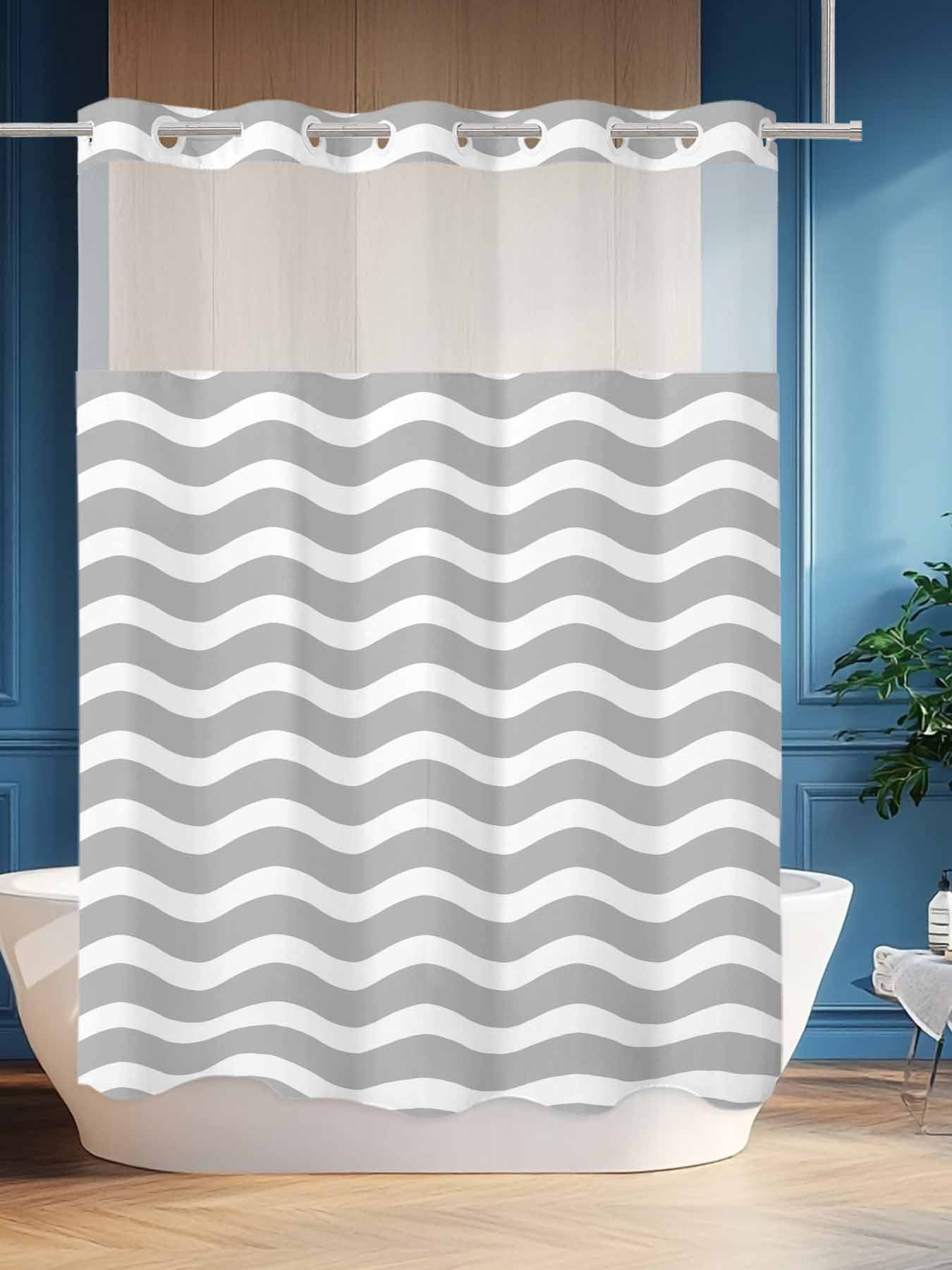 No Hook Shower Curtain Set with Snap in Liner, Minimalist Art Gray ...