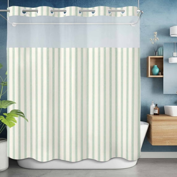 No Hook Shower Curtain Set with Snap in Liner, Minimalist Sage Green ...
