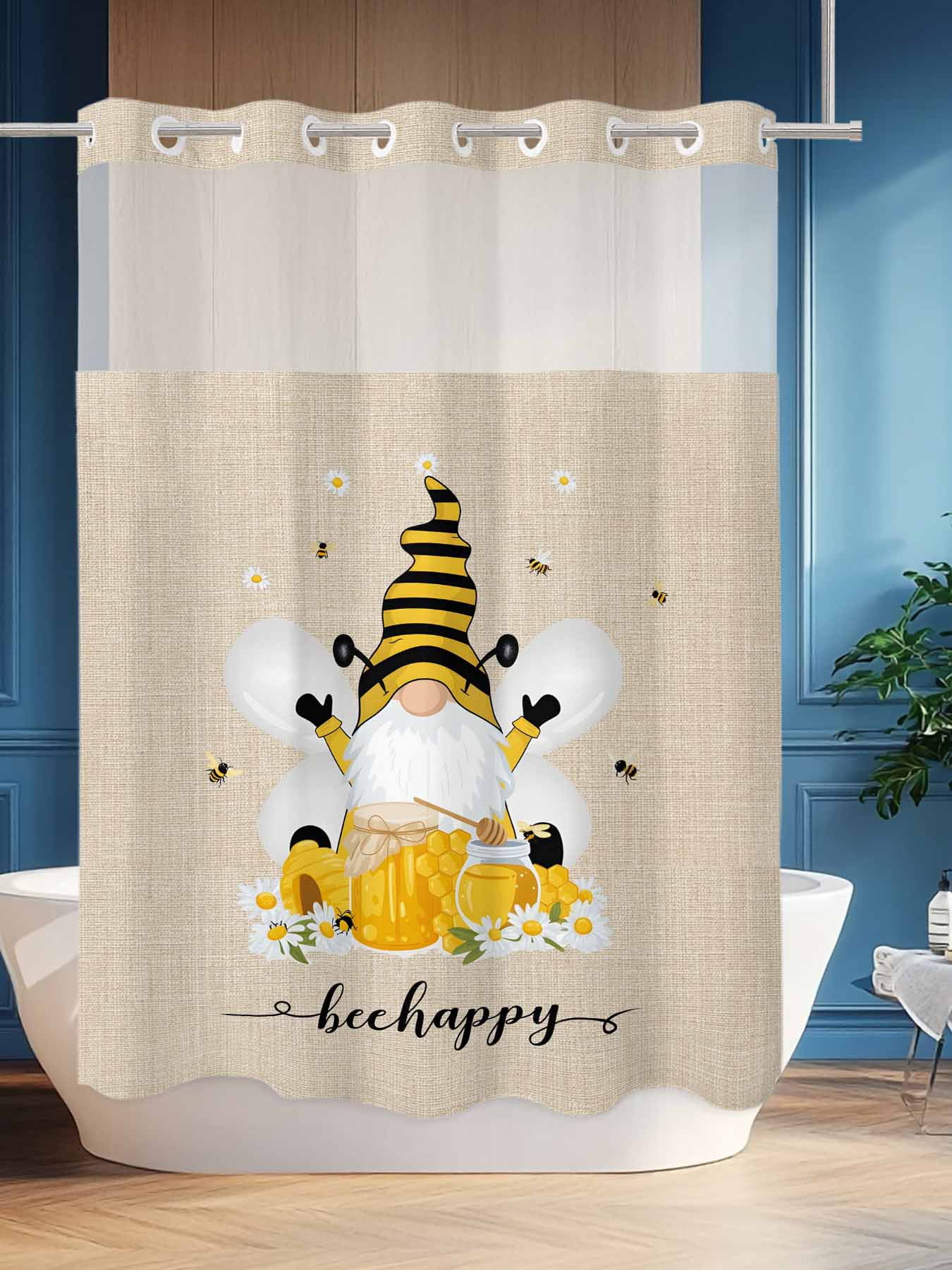 No Hook Shower Curtain Set with Snap in Liner, Rural Dwarf Honeybee ...