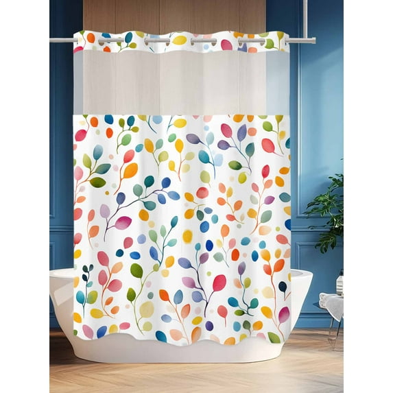 No Hook Shower Curtain Set with Snap in Liner, Spring Abstract Colorful ...