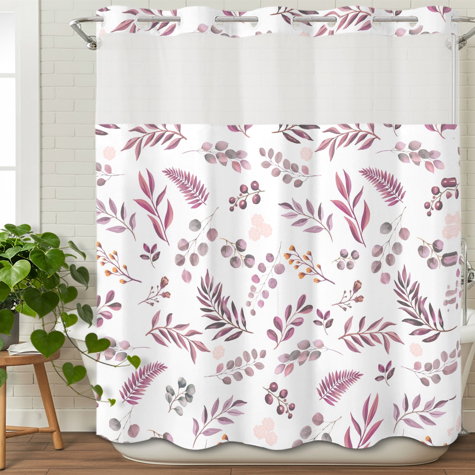 No Hook Shower Curtain Set with Snap in Liner, Summer Ombre Purple ...