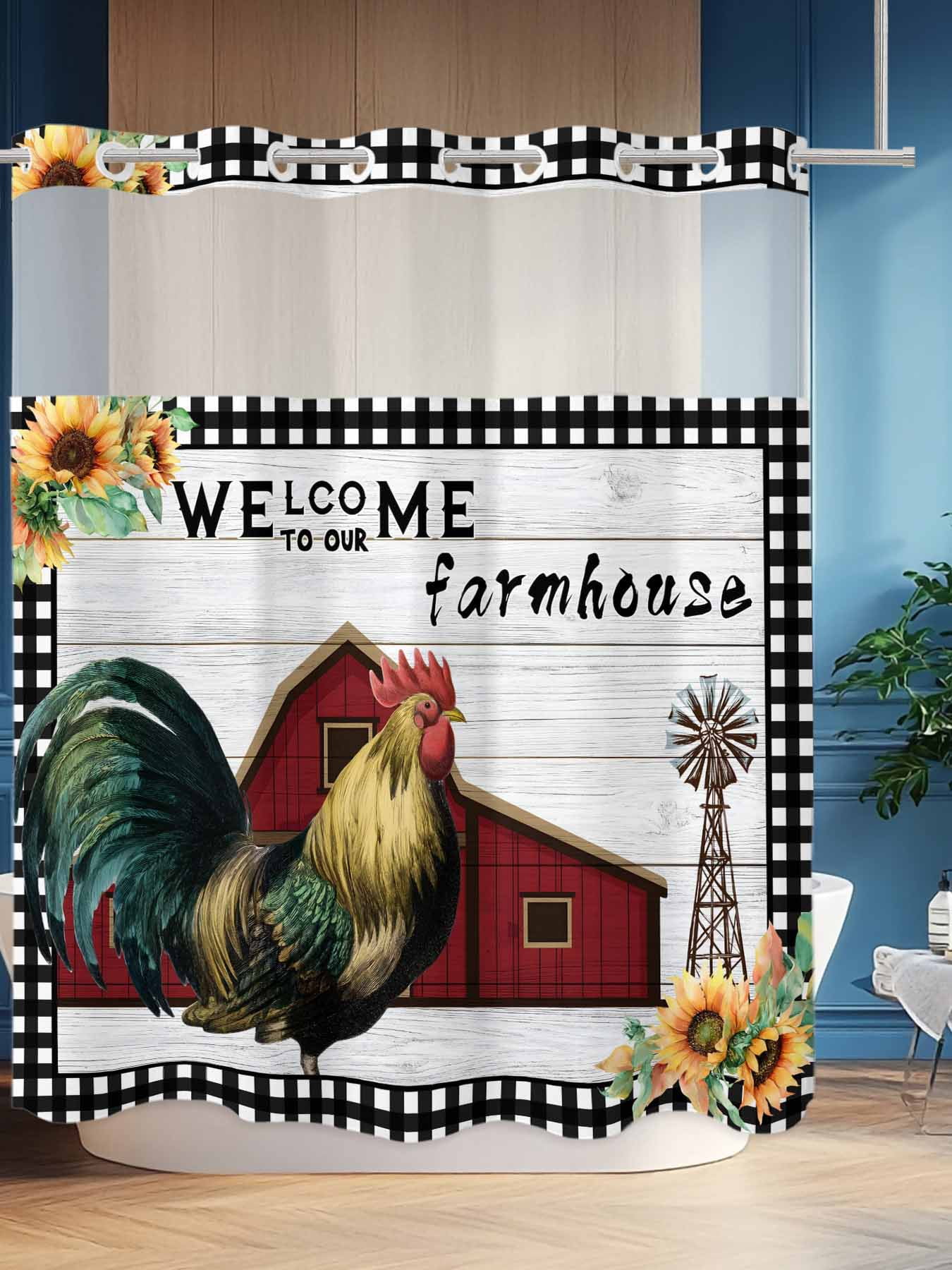 No Hook Shower Curtain Set with Snap in Liner, Welcome to Our Farmhouse ...