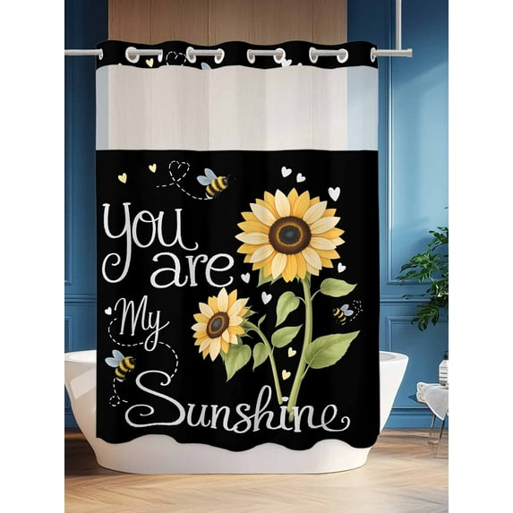 No Hook Shower Curtain Set with Snap in Liner, You Are My Sunshine ...