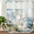 No Hook Shower Curtain with Snap in Fabric Liner Set Abstract Blue Sky ...