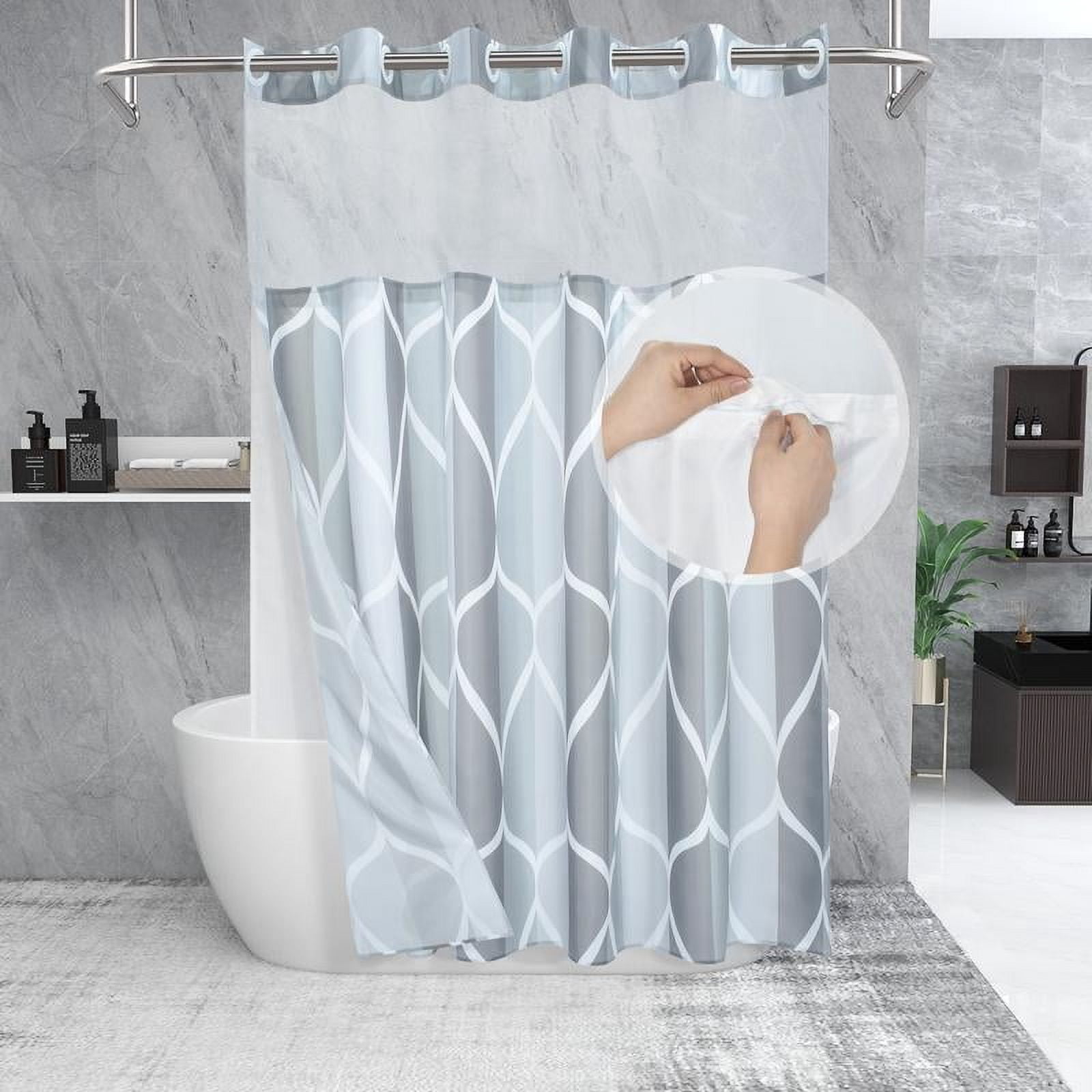 Hook Shower Curtain with Snap in Fabric Liner Set - Hotel Style with ...