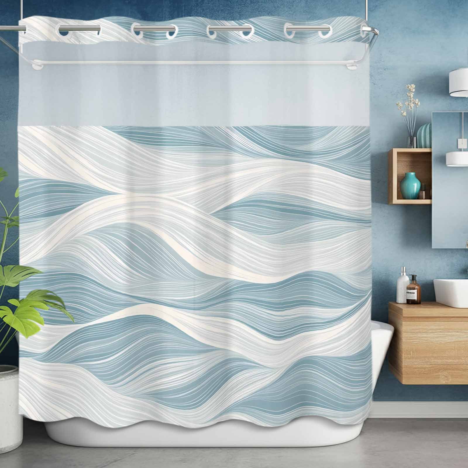 No Hook Shower Curtain with Snap in Liner, Abstract Gradient Water ...