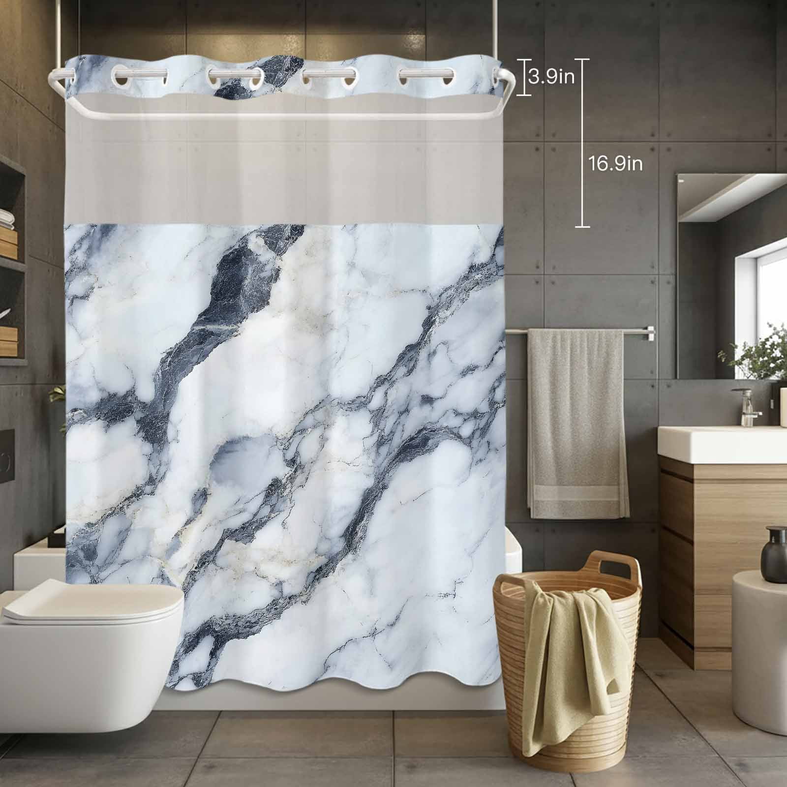 No Hook Shower Curtain with Snap in Liner, Abstract Marble Texture ...