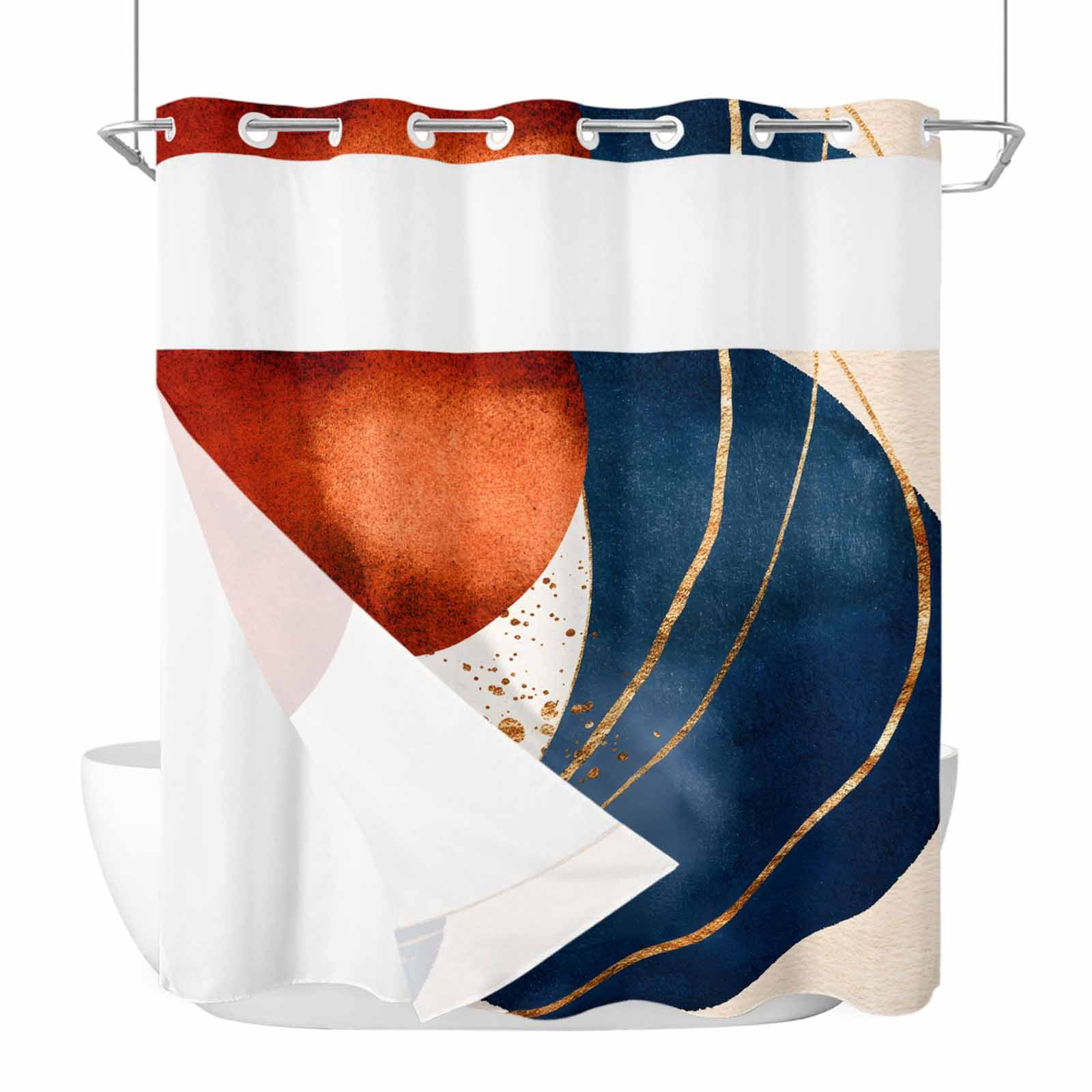 No Hook Shower Curtain with Snap in Liner Abstract Ombre Blue Orange ...
