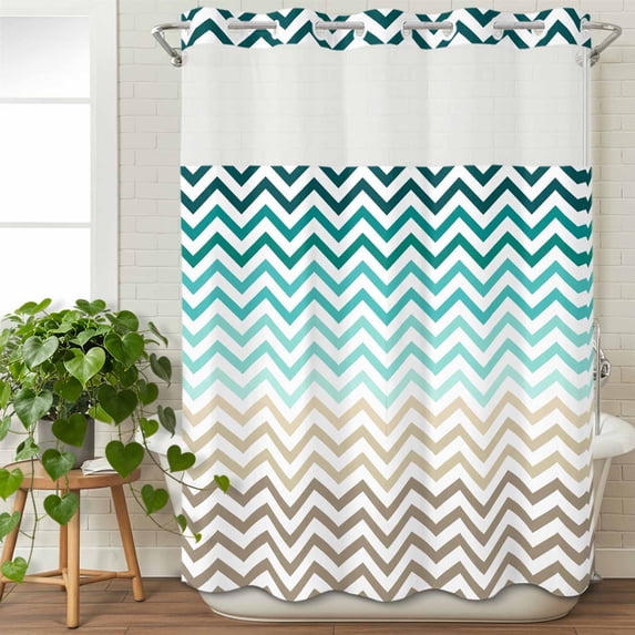 No Hook Shower Curtain with Snap in Liner, Abstract Ombre Herringbone ...