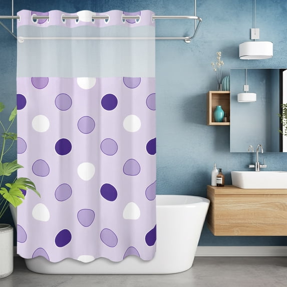 No Hook Shower Curtain with Snap in Liner, Abstract Purple White Theme ...