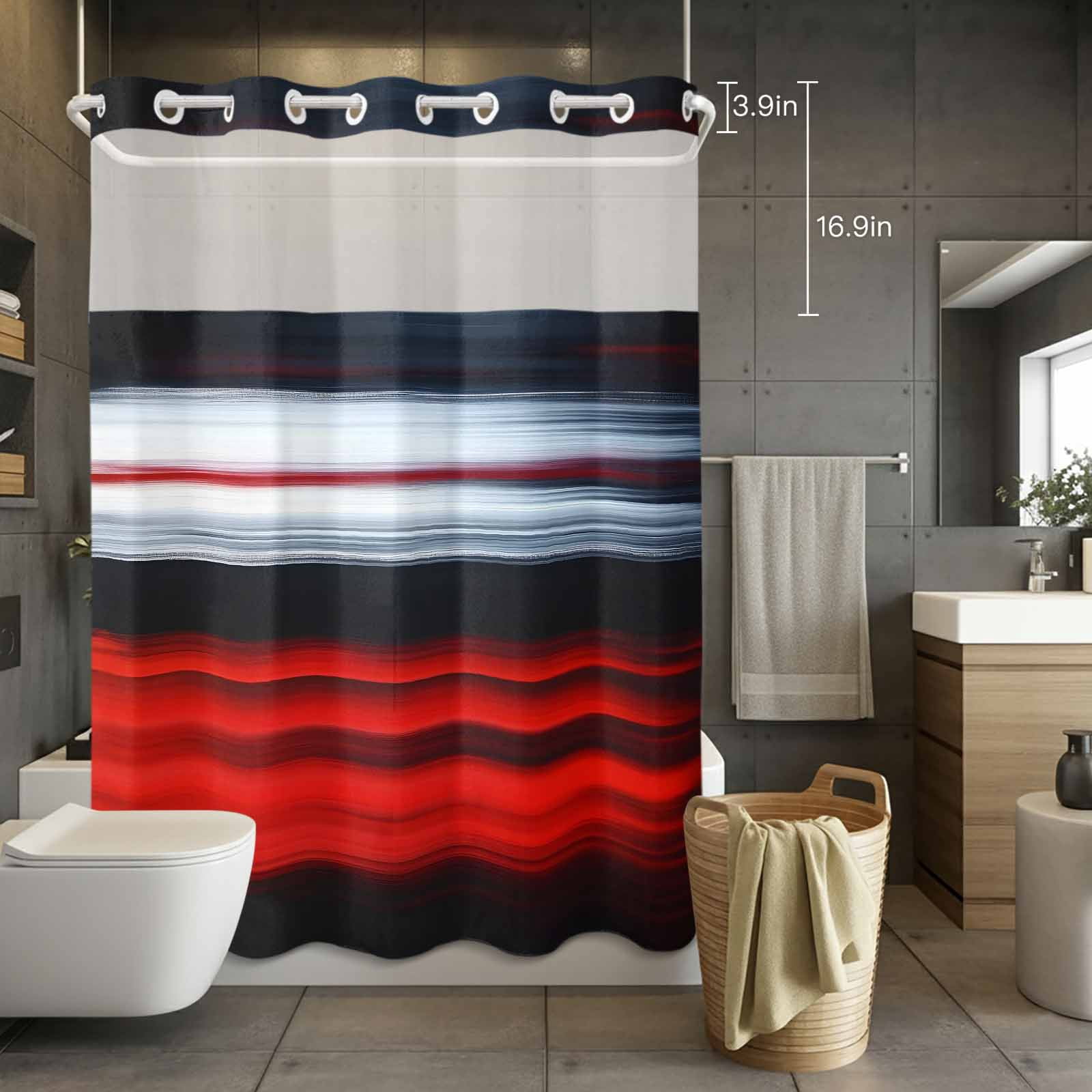 No Hook Shower Curtain with Snap in Liner, Abstract Red White Black ...