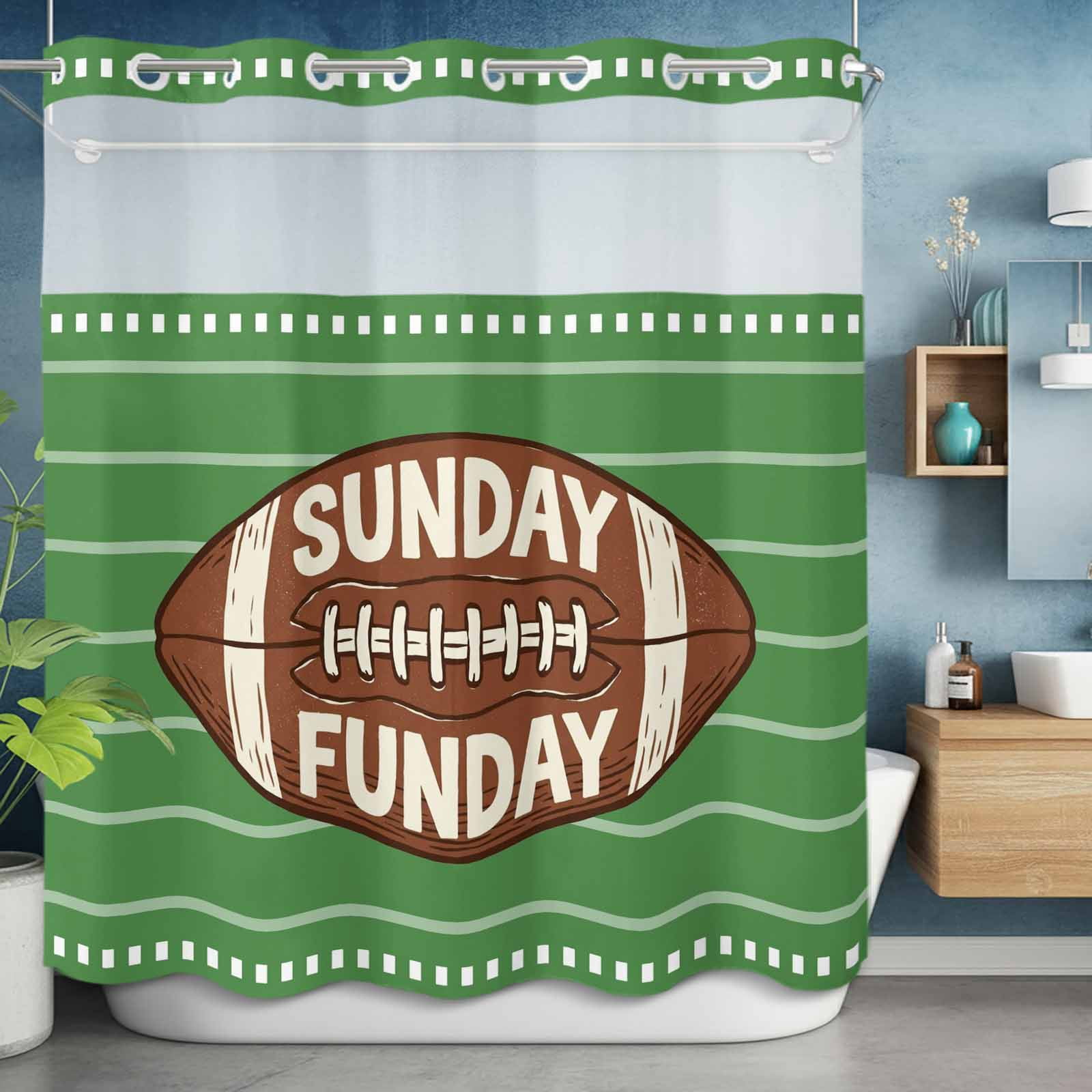 No Hook Shower Curtain with Snap in Liner, American Rugby Ball ...
