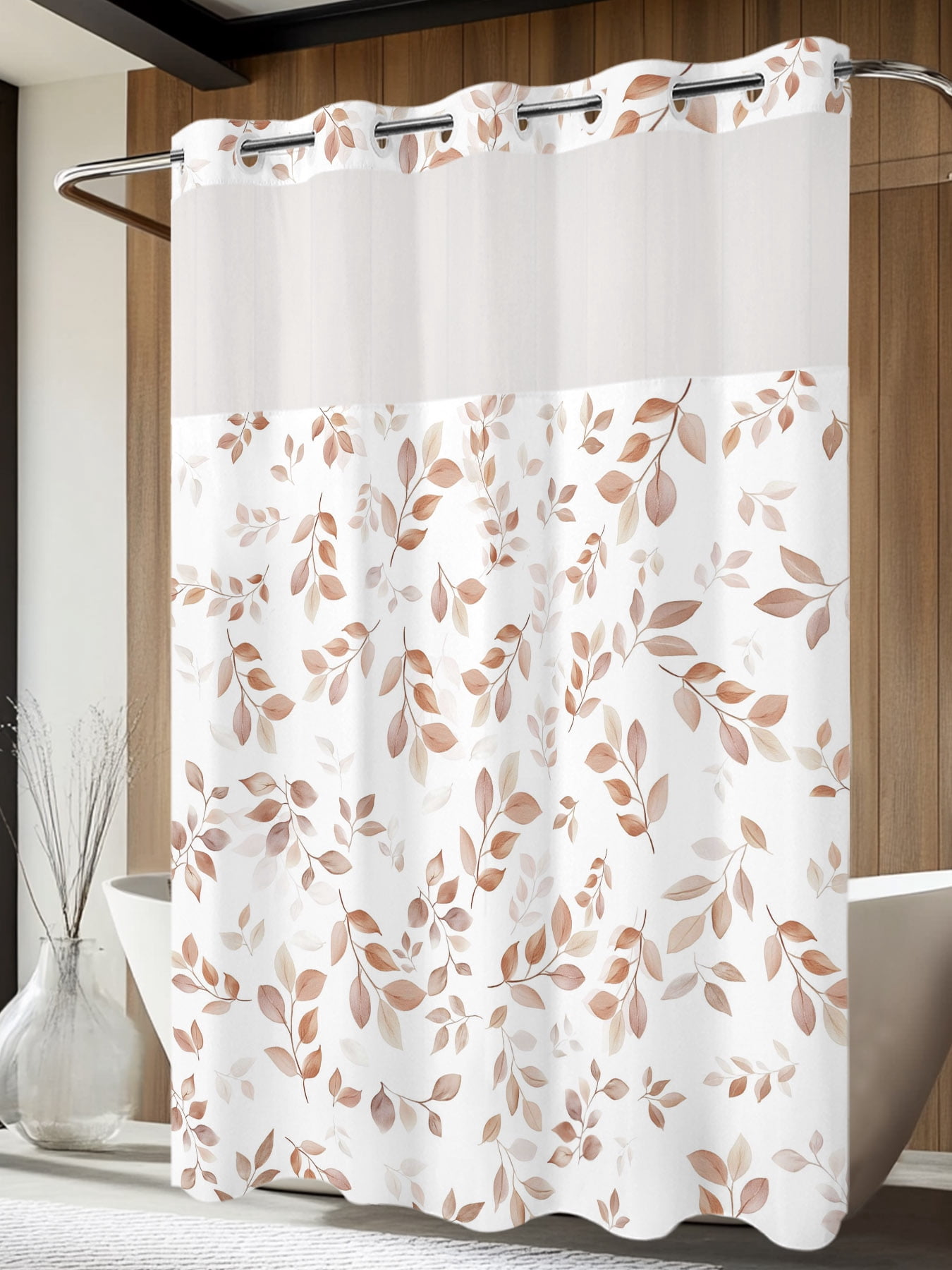 No Hook Shower Curtain with Snap in Liner, Autumn Gradient Watercolor ...