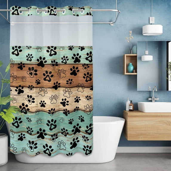 No Hook Shower Curtain with Snap in Liner, Black Cute Dog Claws ...