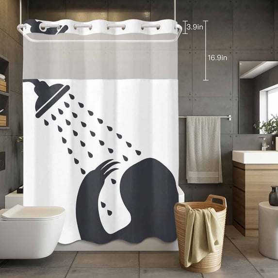 No Hook Shower Curtain with Snap in Liner, Cartoon Lazy Waterproof ...