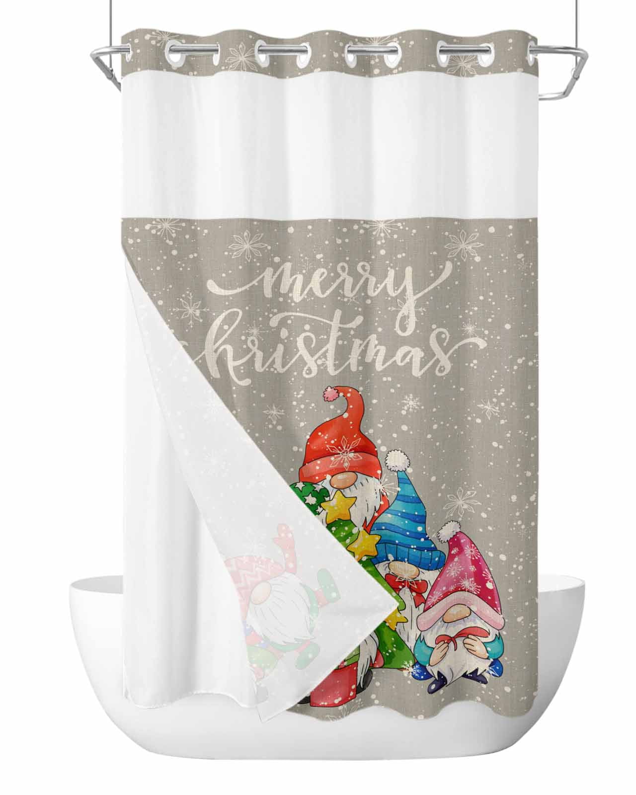 No Hook Shower Curtain with Snap in Liner,Christmas Colorful Dwarf ...