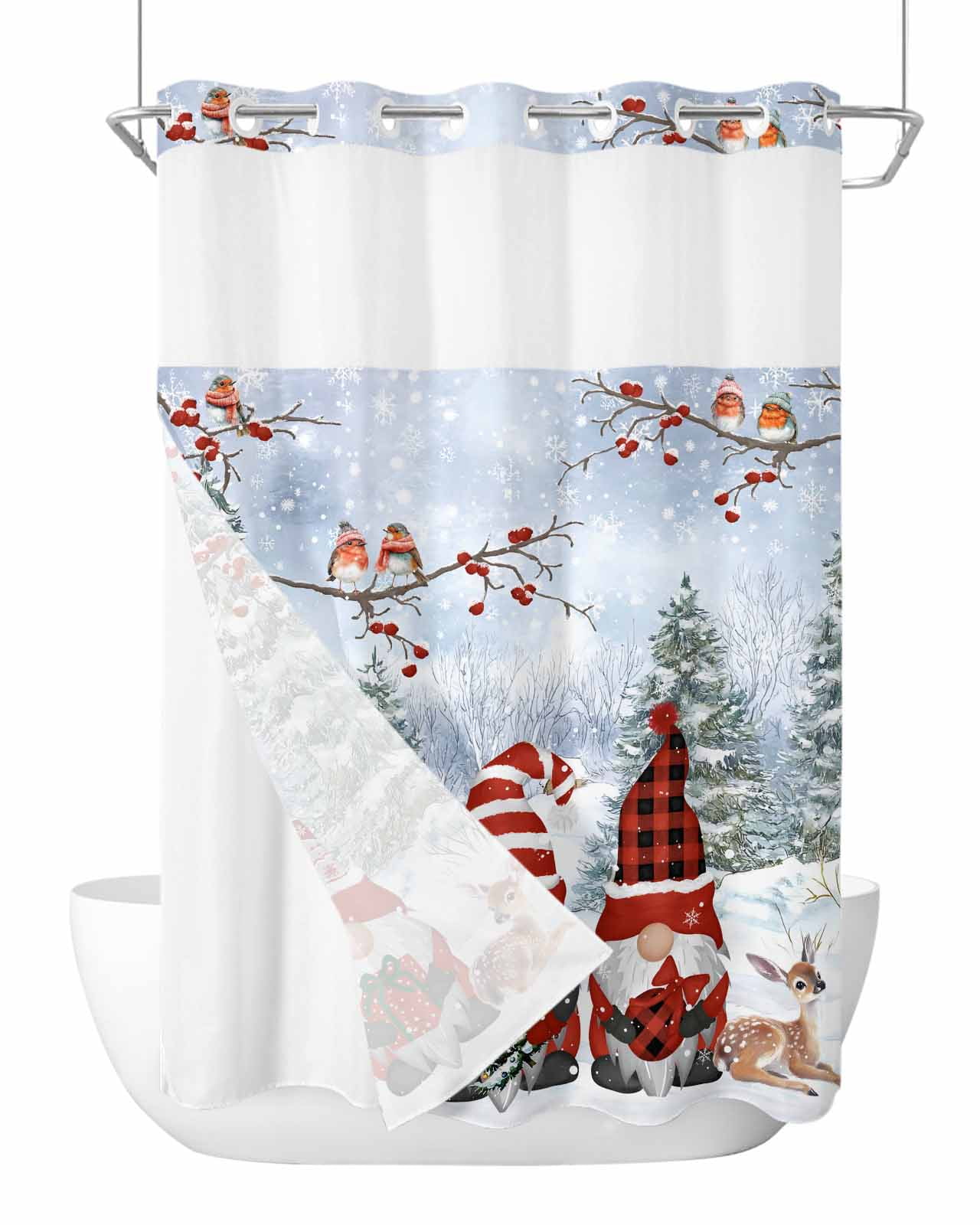 No Hook Shower Curtain with Snap in Liner,Christmas Winter Dwarf ...