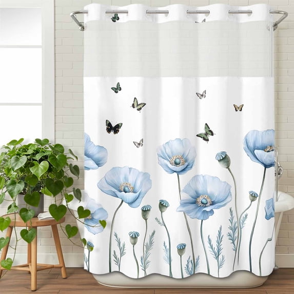 No Hook Shower Curtain with Snap in Liner, Countryside Farm Flowers ...