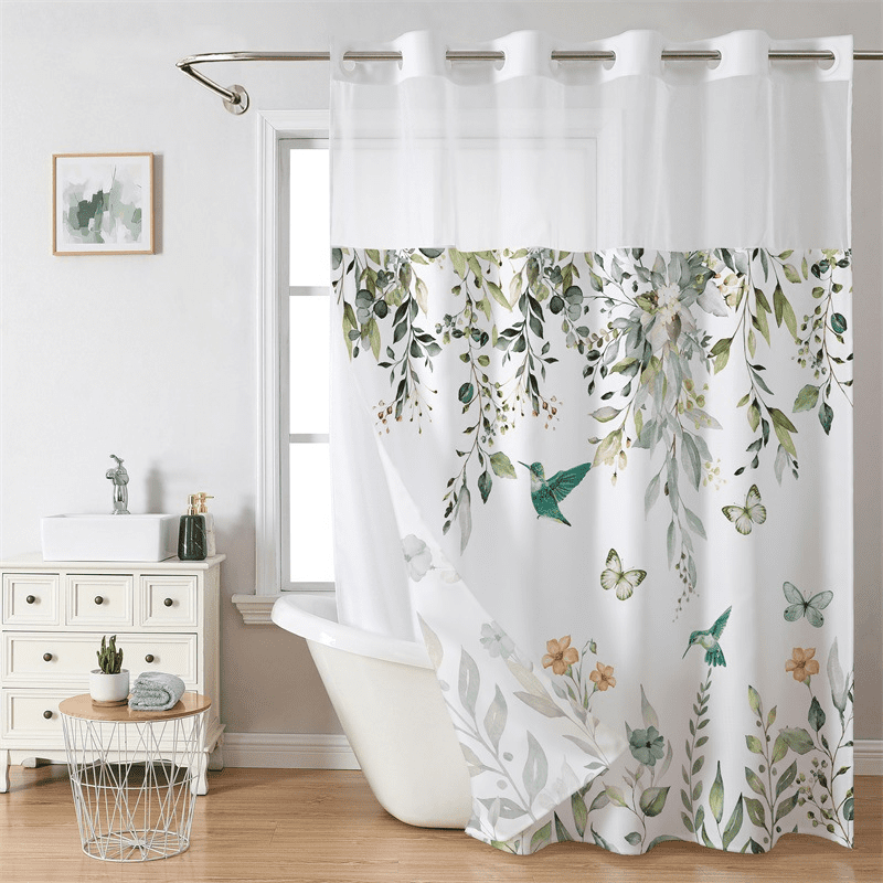 No Hook Shower Curtain with Snap in Liner - Curtain Double Layer ...
