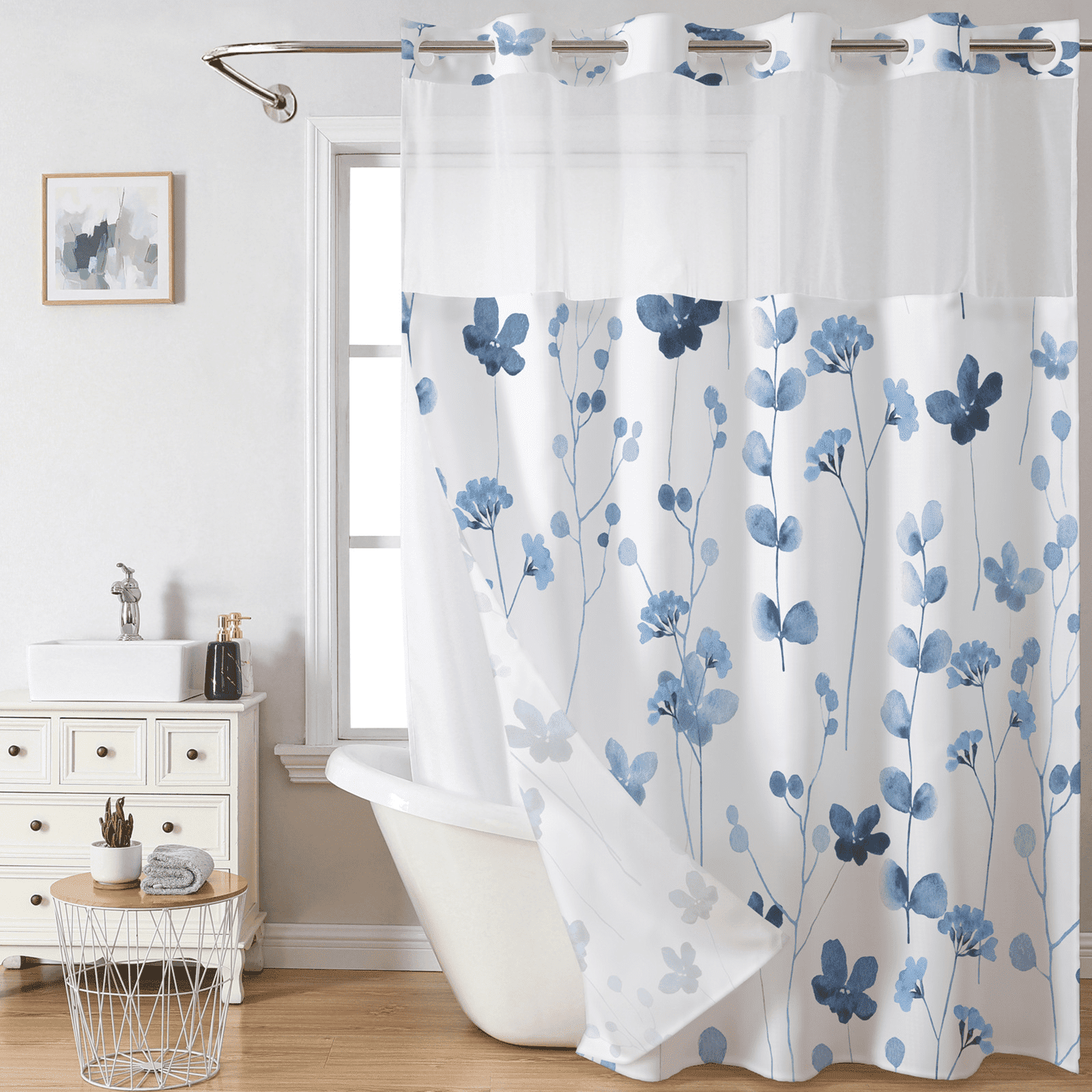 No Hook Shower Curtain with Snap in Liner - Curtain Double Layer ...