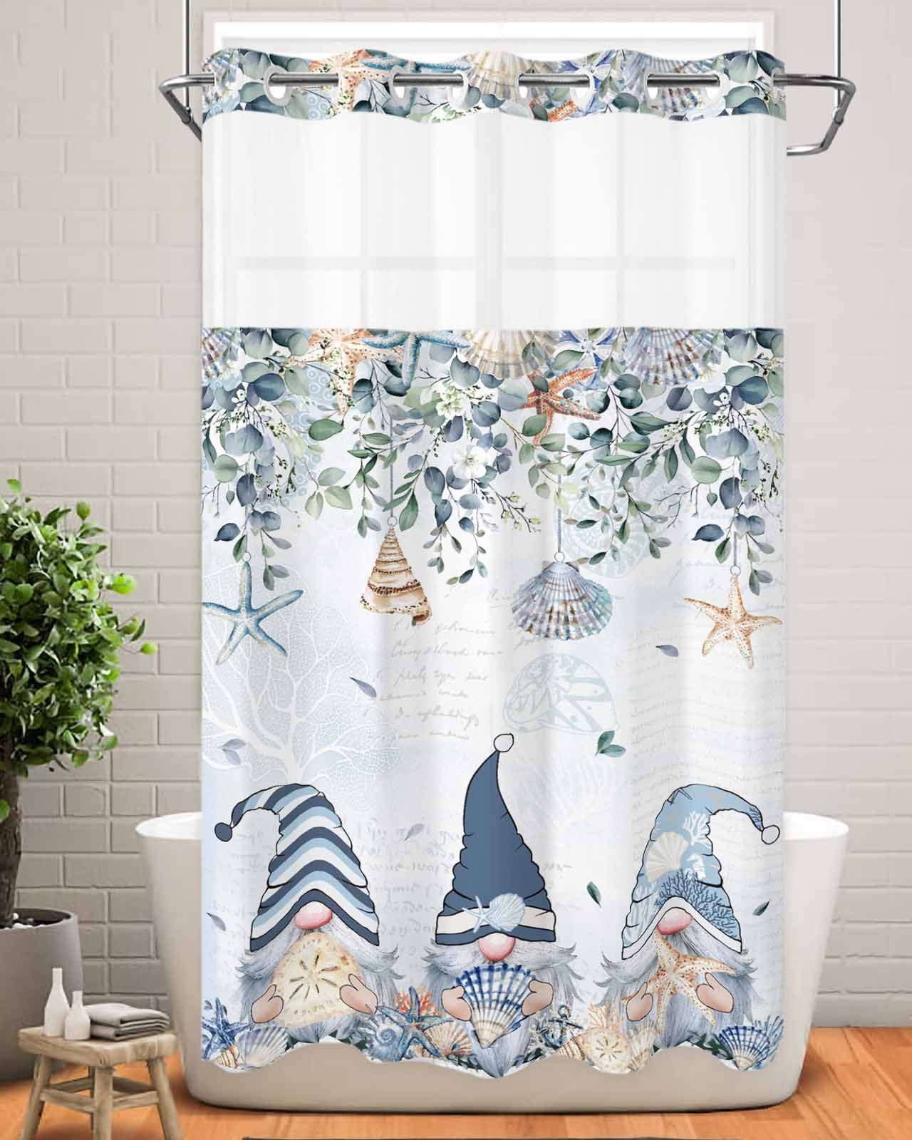 No Hook Shower Curtain with Snap in Liner,Dwarf Ocean Shell Starfish ...