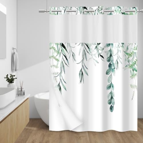 No Hook Shower Curtain with Snap in Liner - Fabric Waterproof Inner ...