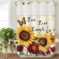 No Hook Shower Curtain with Snap in Liner, Farm Sunflower Butterfly ...
