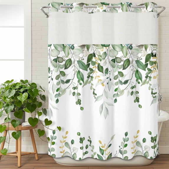No Hook Shower Curtain with Snap in Liner, Farmhouses Green Grass ...