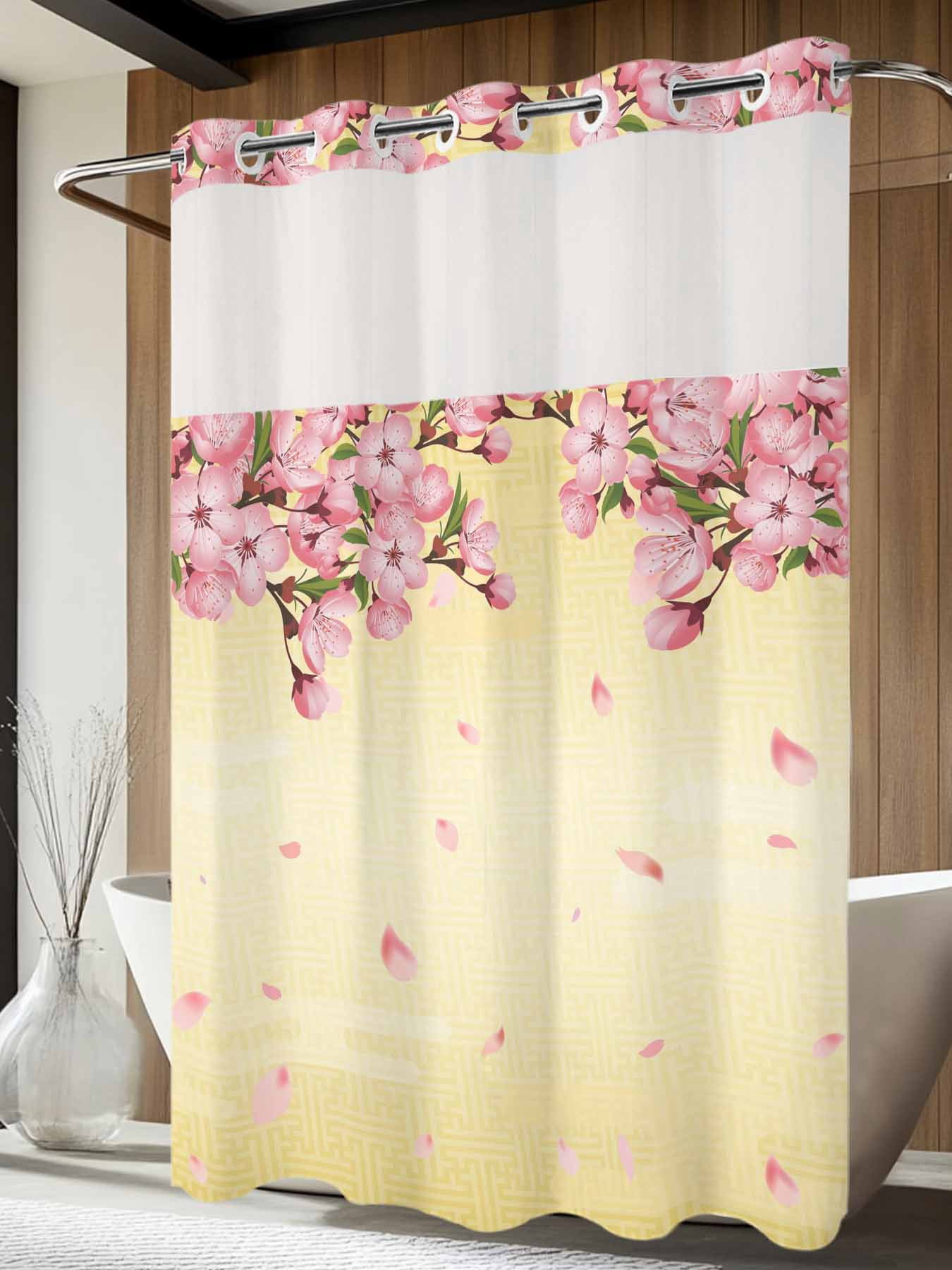 No Hook Shower Curtain with Snap in Liner, Japanese Pink Cherry ...