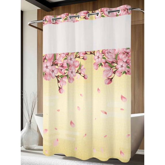 No Hook Shower Curtain with Snap in Liner, Japanese Pink Cherry ...