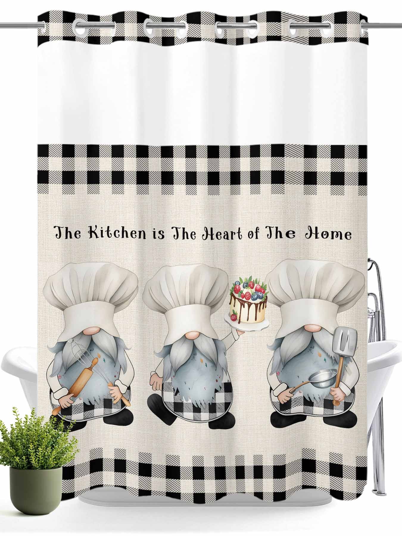 No Hook Shower Curtain with Snap in Liner,Kitchen Chef Dwarf Cake ...
