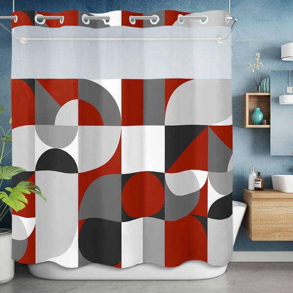 No Hook Shower Curtain with Snap in Liner, Mid Century Modern Nordic ...