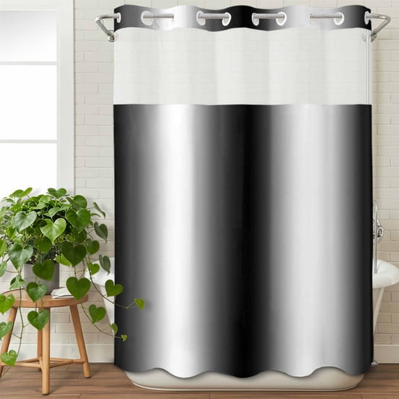No Hook Shower Curtain with Snap in Liner, Minimalist Gradient Black ...