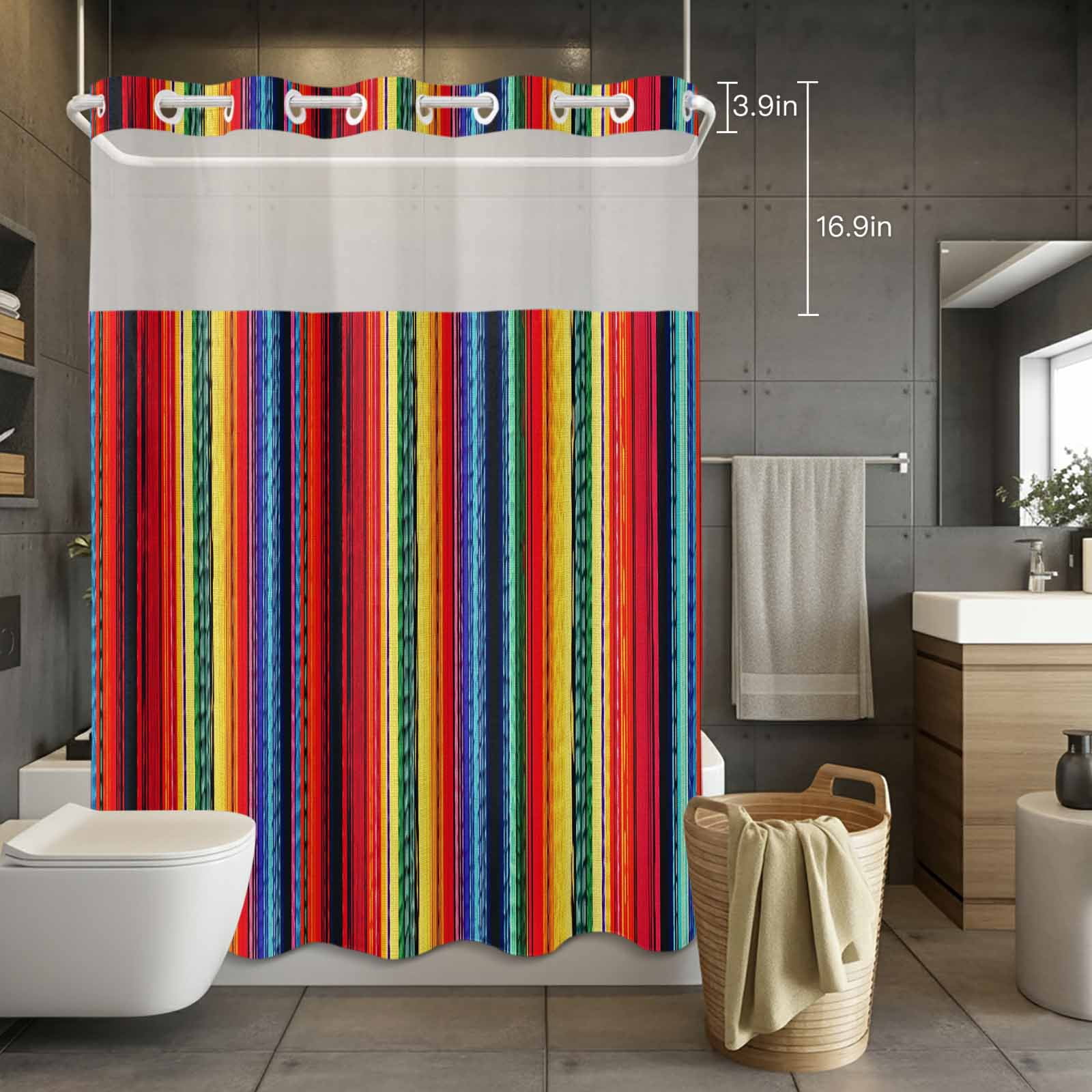 No Hook Shower Curtain with Snap in Liner, Modern Colorful Mexican ...