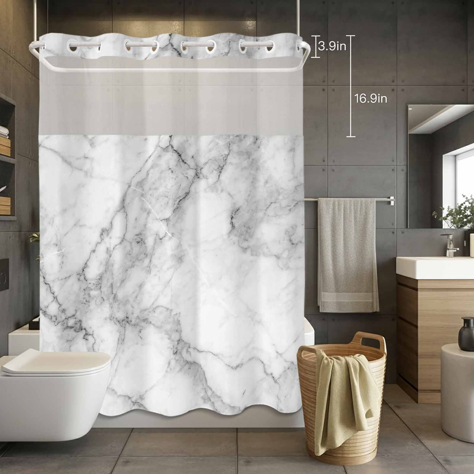 No Hook Shower Curtain with Snap in Liner, Modern Marble Texture ...