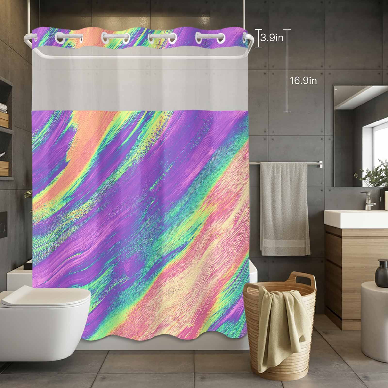 No Hook Shower Curtain with Snap in Liner, Purple Gradient Abstract ...