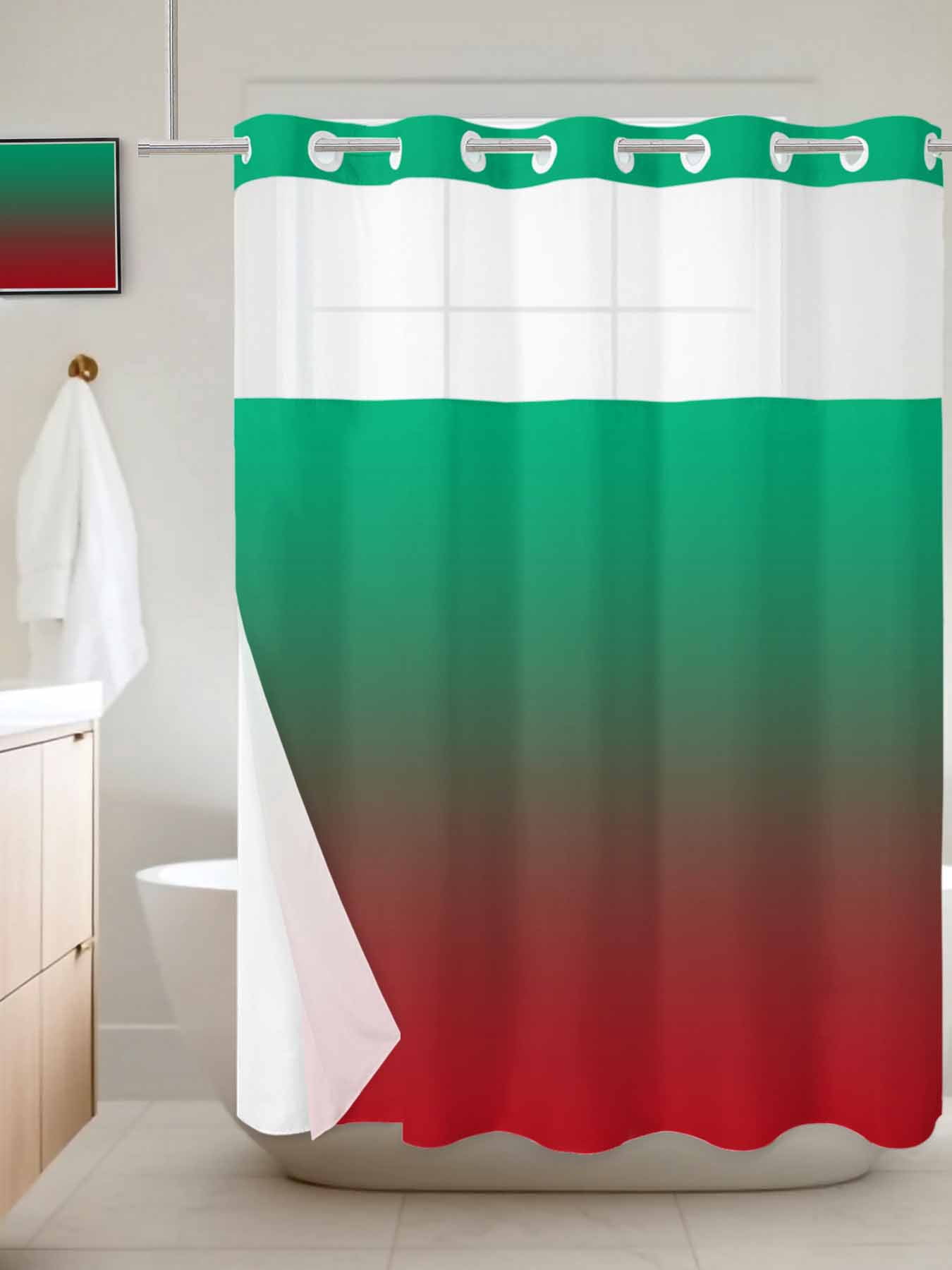 No Hook Shower Curtain with Snap in Liner, Red to Green Shadow ...